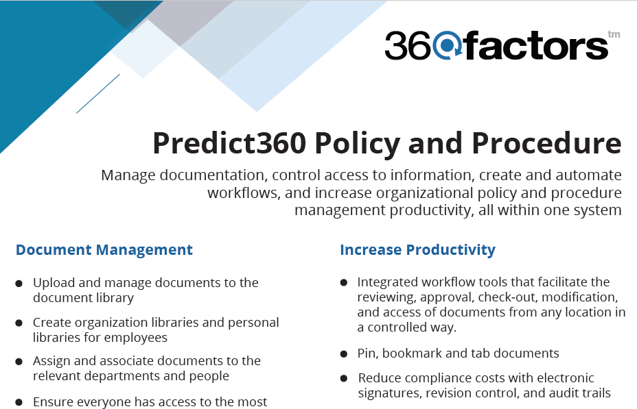 Policy Procedure Management Datasheet | 360factors